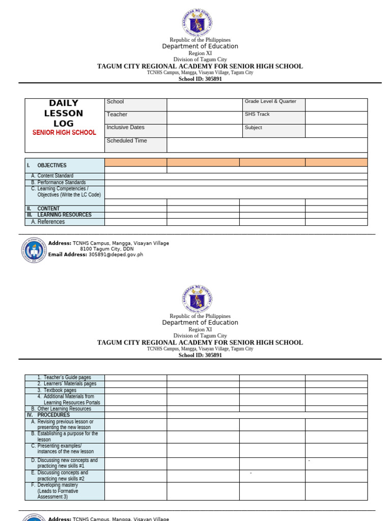 Daily Lesson Log for Senior High School | PDF | Cognition | Intelligence