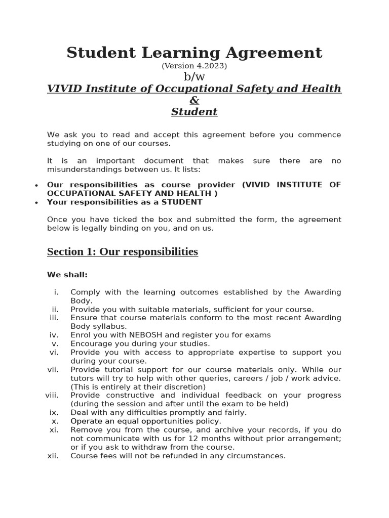 Student Learning Agreement 2023 | PDF | Justice | Crime & Violence
