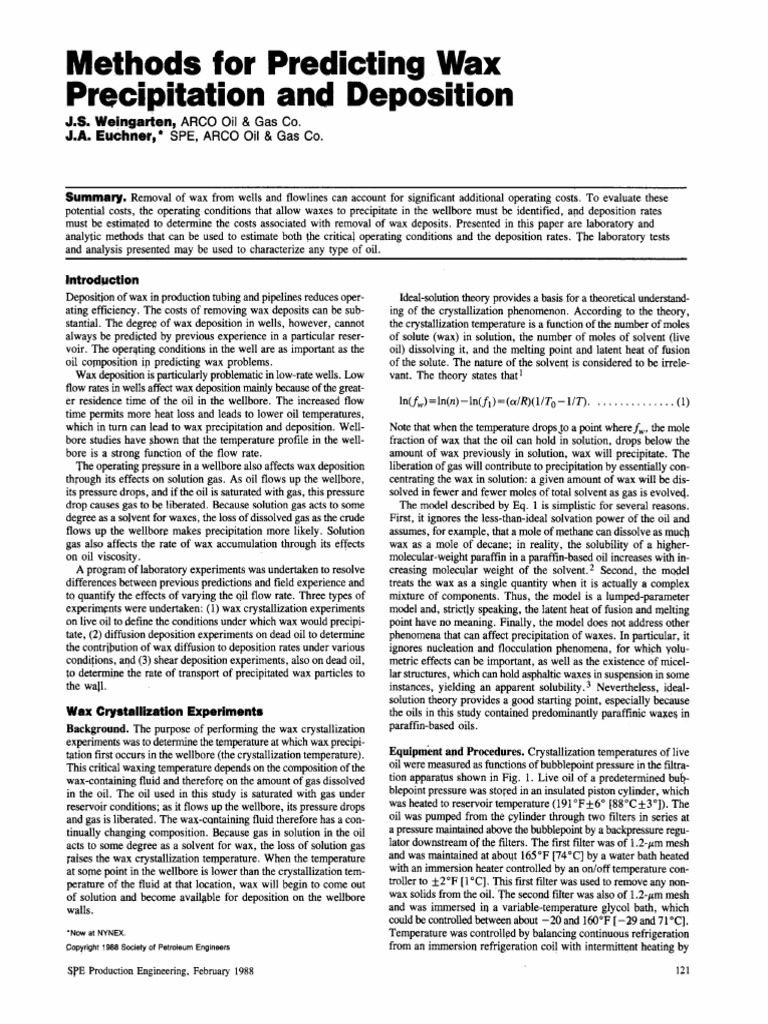 Wax Deposition Prediction Methods | PDF | Crystallization | Diffusion