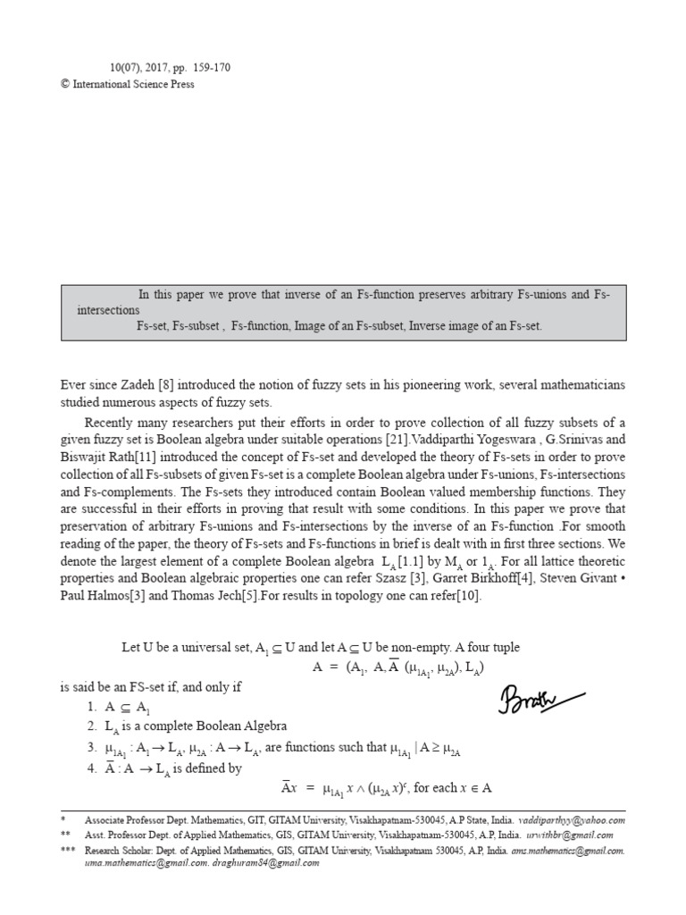 Preservation of Arbitrary Fs-Unions and Fs - Intersections by The ...