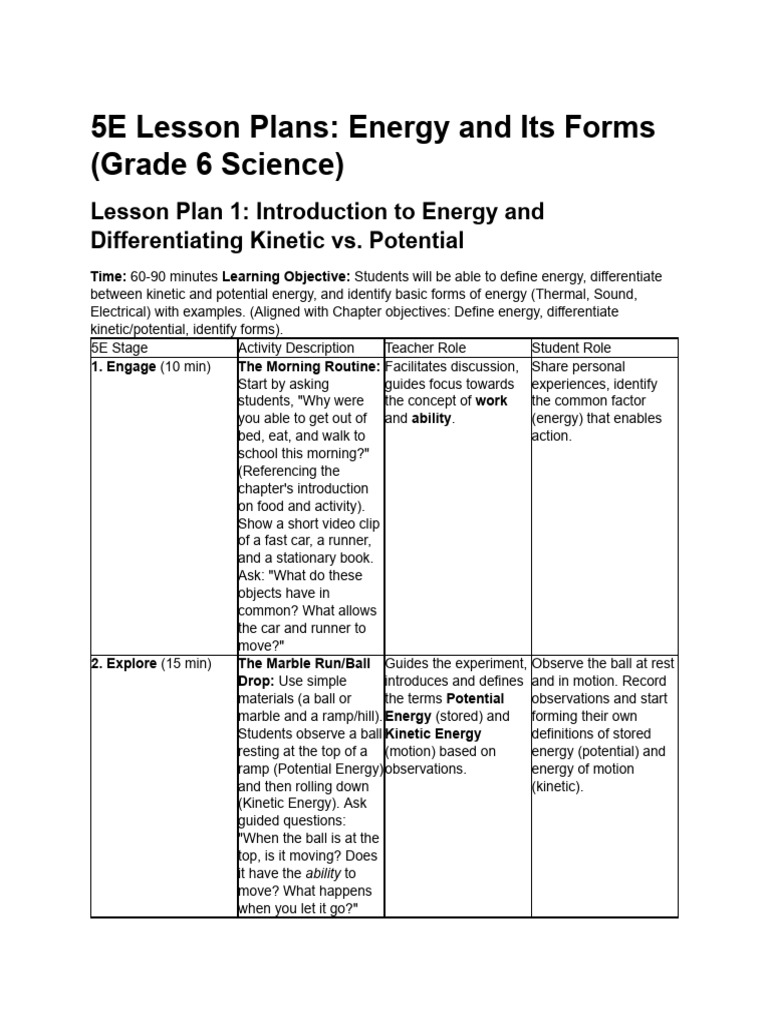 5E Lesson Plans | PDF | Renewable Energy | Kinetic Energy