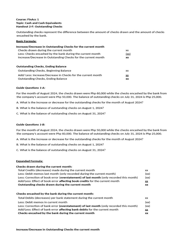 Understanding Outstanding Checks in Finance | PDF | Banks | Debits And ...