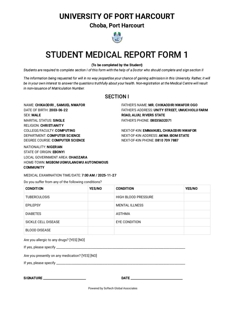 Chikaodiri Samuel Medical Slip 1 | PDF | Health Care | Medical Specialties