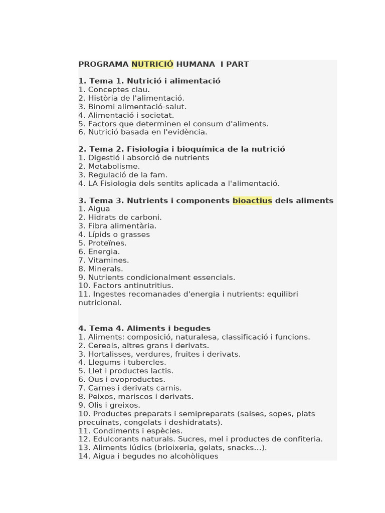 Dossier Nutrició Humana I | PDF