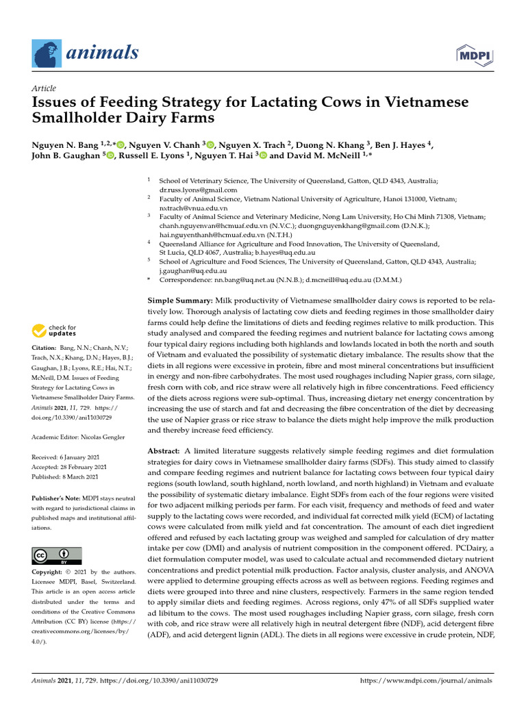 Feeding Strategies for Lactating Cows in Vietnam | PDF | Milk | Dietary ...