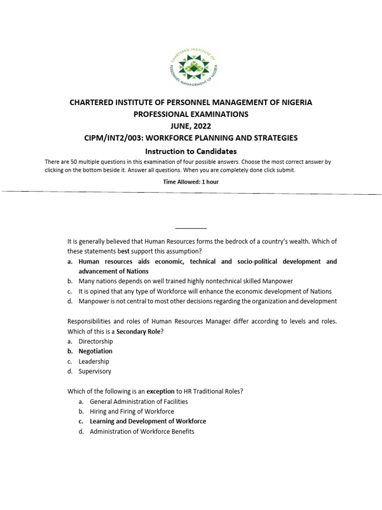 Workforce Planning Exam Guide 2022 | PDF | Human Resource Management ...