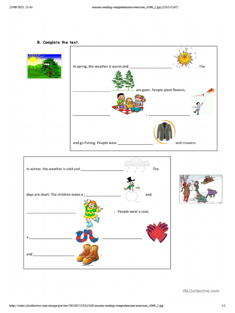 Seasons Reading Comprehension Exercises 4569 2 | PDF