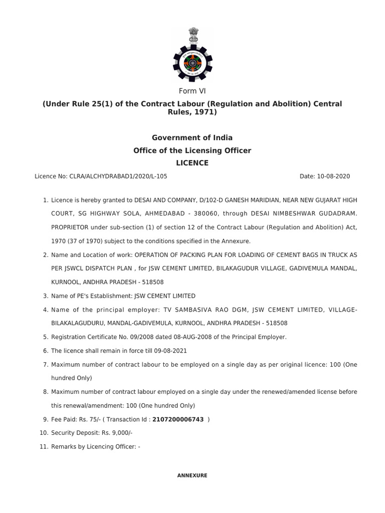Contract Labour License Details 2020 | PDF | Employment | License