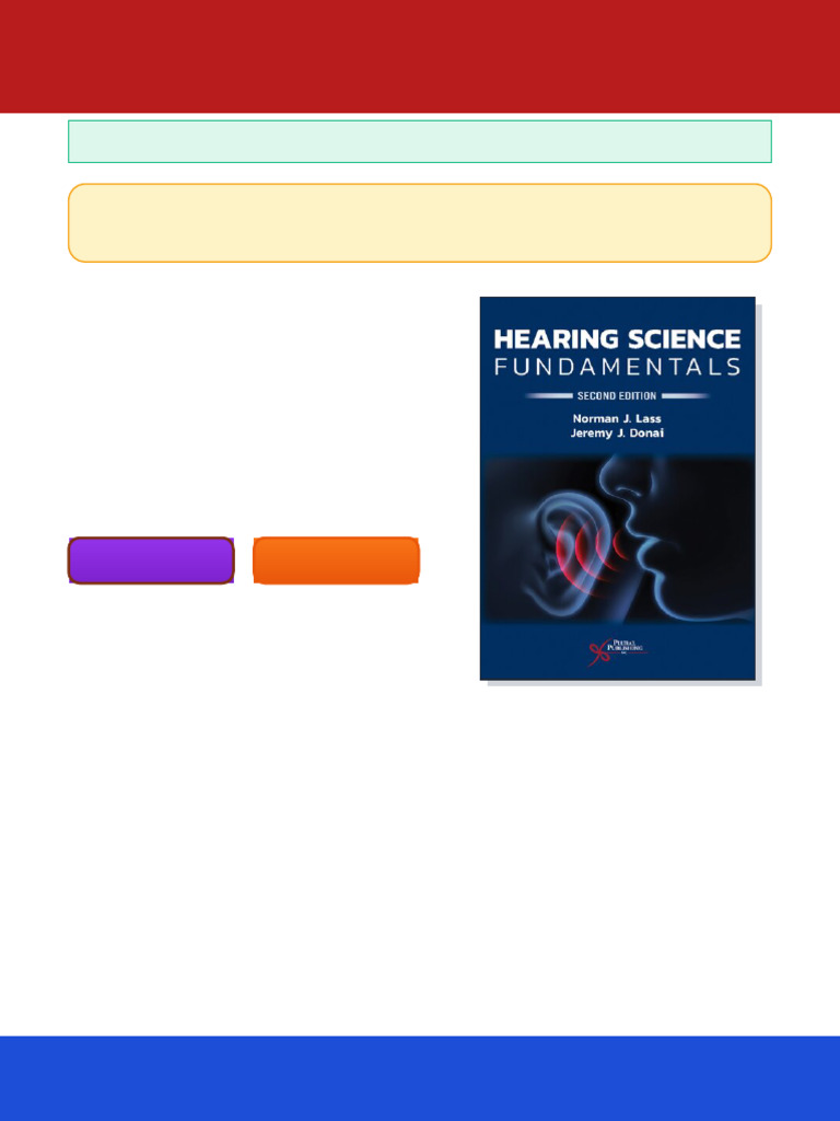 Hearing Science Fundamentals 2nd Edition Norman J. Lass ebook uncut ...