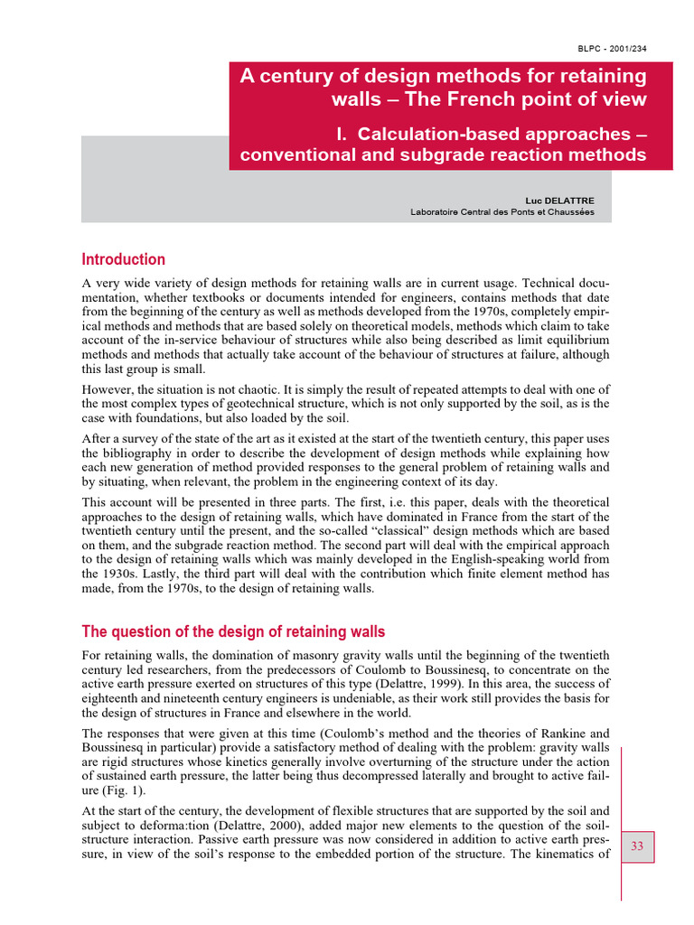 Design Methods for Retaining Walls | PDF | Bending | Stress (Mechanics)