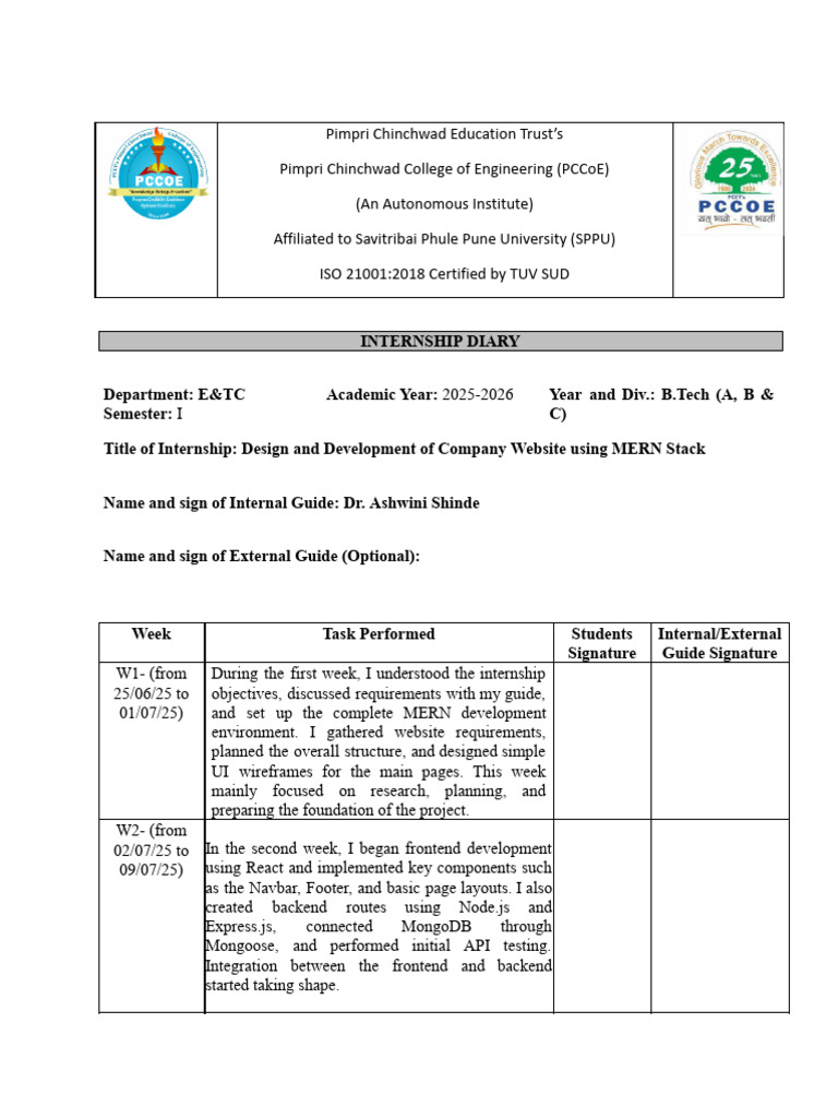Internship Weekly Log Vipul | PDF | Computing | Computer Programming