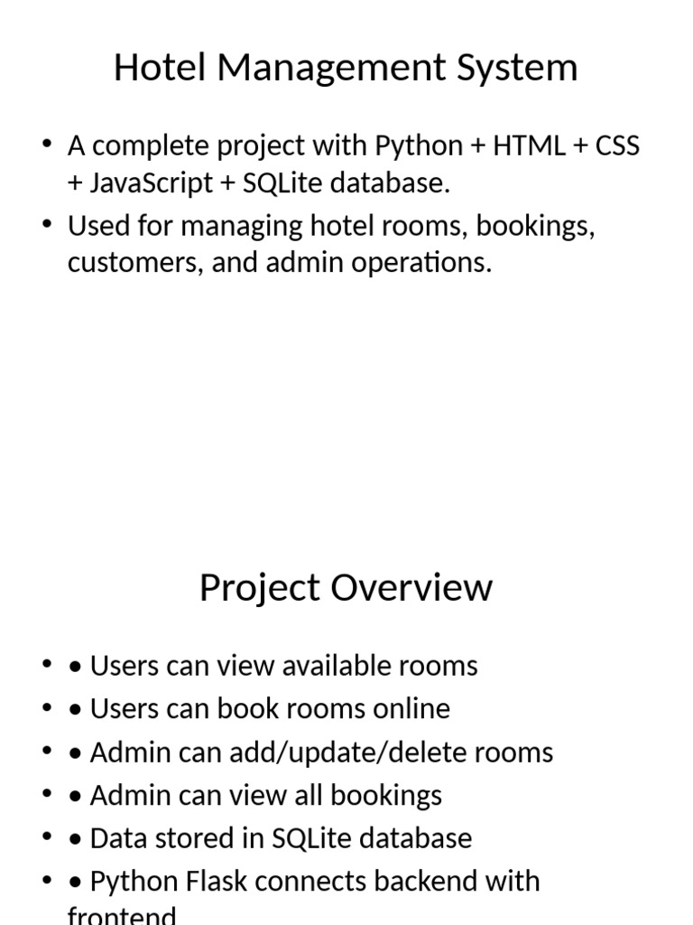 Hotel Management System Project Overview | PDF