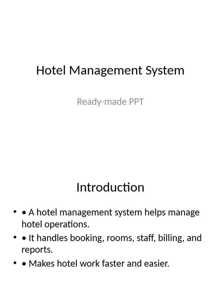 Hotel Management System PPT | PDF