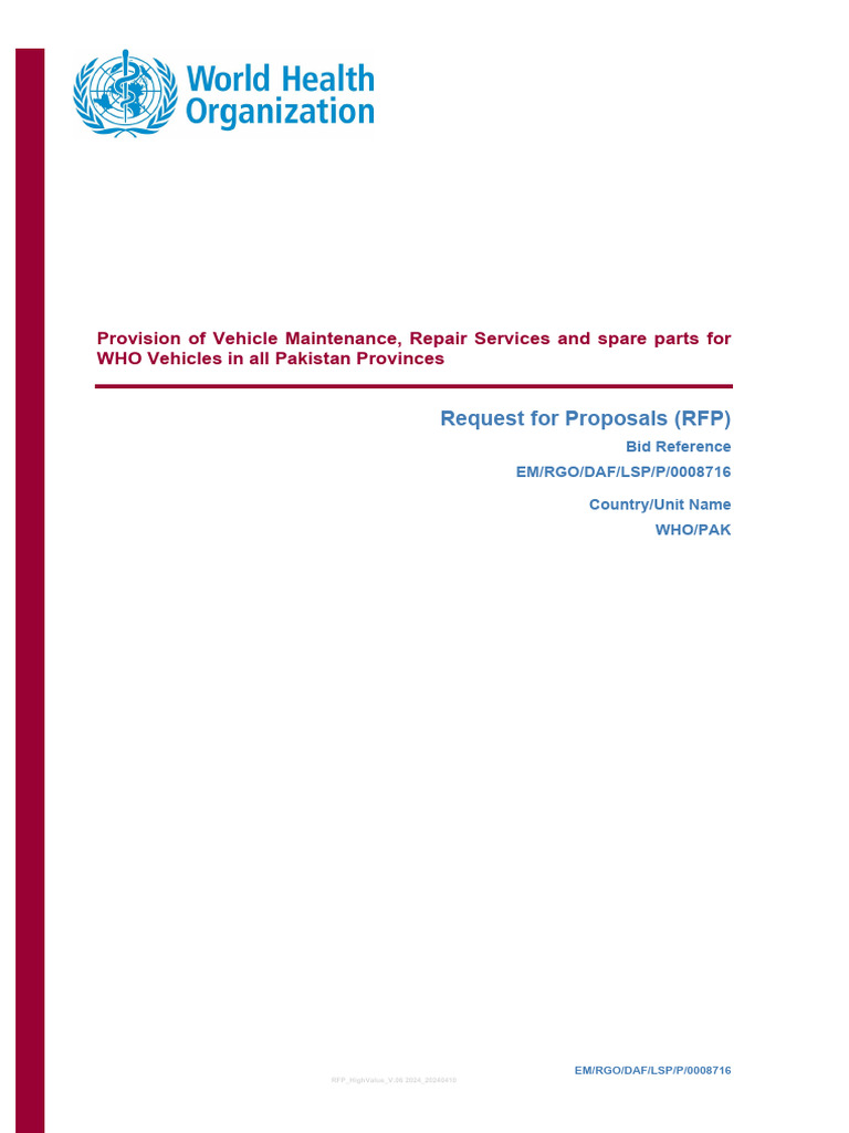 RFP_ Vehicle Maintenance & Repair Services PAK | PDF | World Health ...
