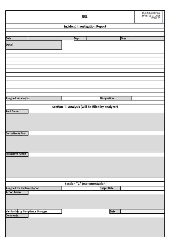 BSL Incident Investigation Report-Filled | PDF