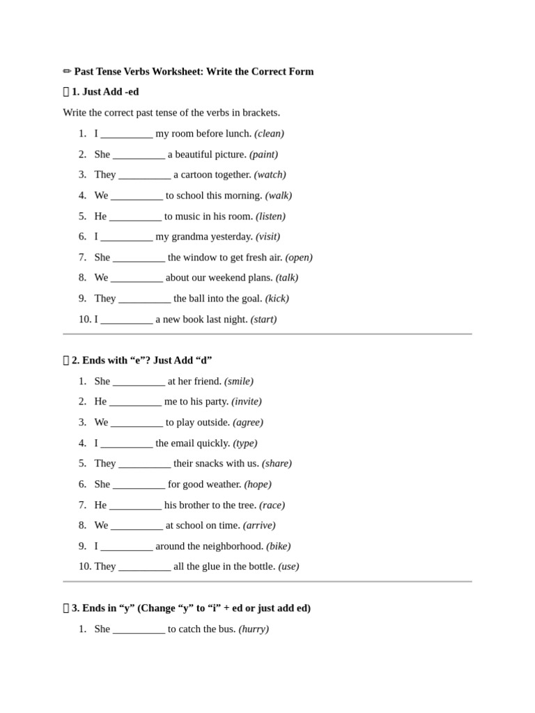 Past Tense Verbs Practice Worksheet | PDF | Languages | Foreign ...