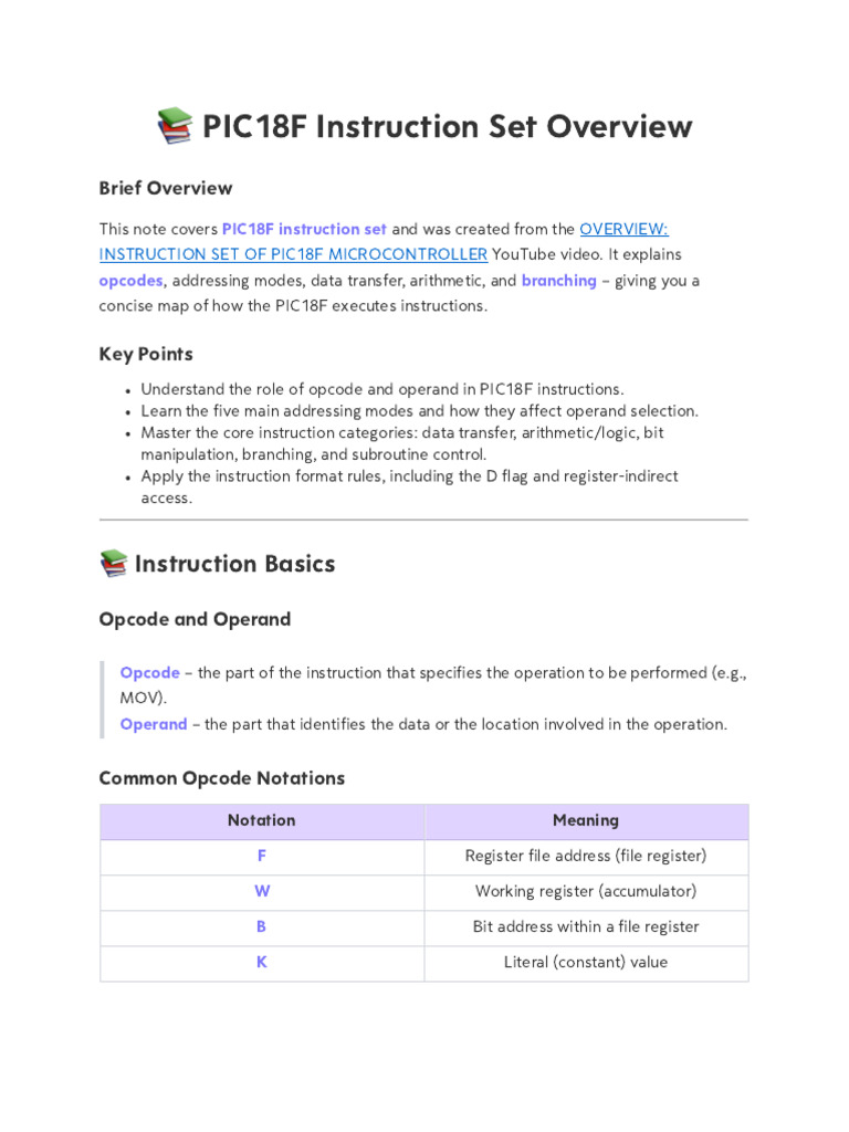 5.overview - Instruction Set of Pic18f Microcontroller | PDF | Computer ...