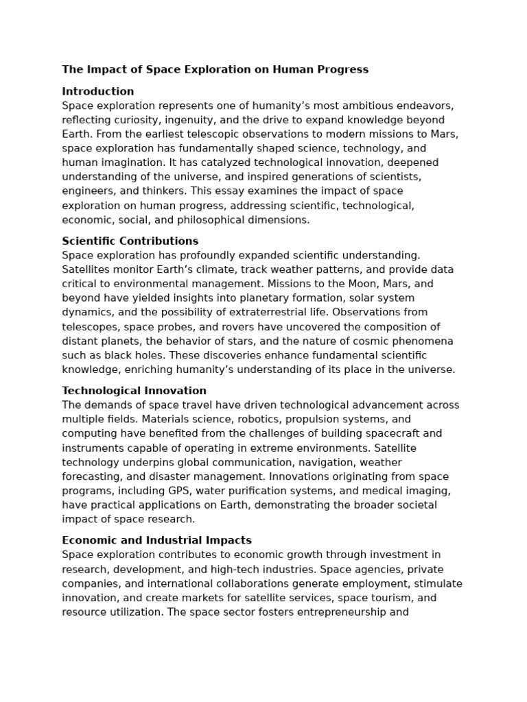 Space Exploration's Role in Human Progress | PDF | Space Exploration ...