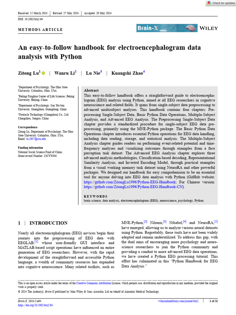 Brain-X - 2024 - Lu - An Easy To Follow Handbook For Electroencephalogram Data Analysis With ...