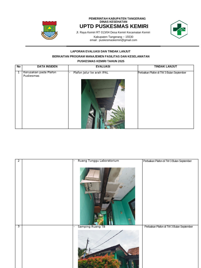 Laporan Kerusakan Puskesmas Kemiri | PDF