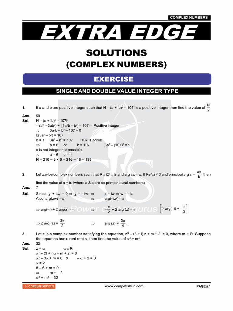 Complex Numbers Extra Edge Solutions | PDF