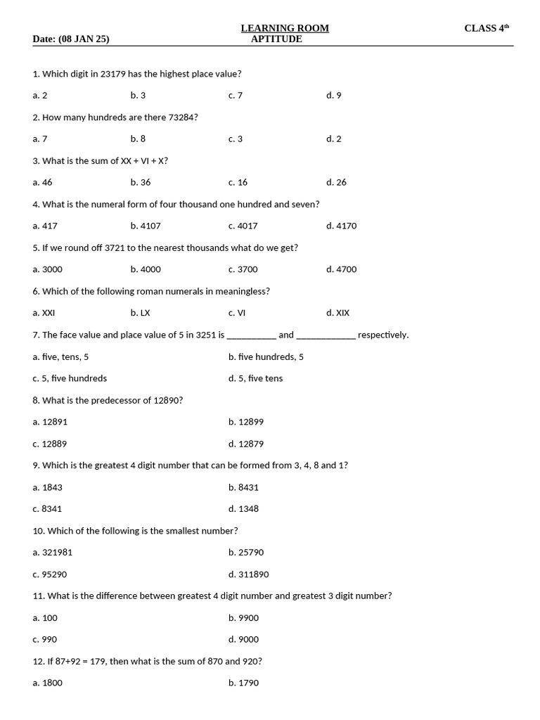 CL 4th Aptitude Worksheet Saltanat Mam | PDF | Chess Theory | Chess