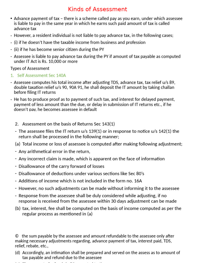 Kinds of Assessment | PDF | Taxes | Tax Refund