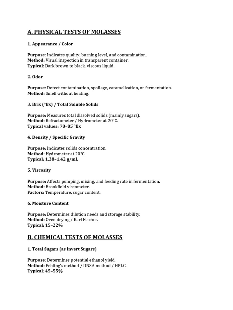 Molasses Quality Testing Methods | PDF | Chemistry | Chemical Substances