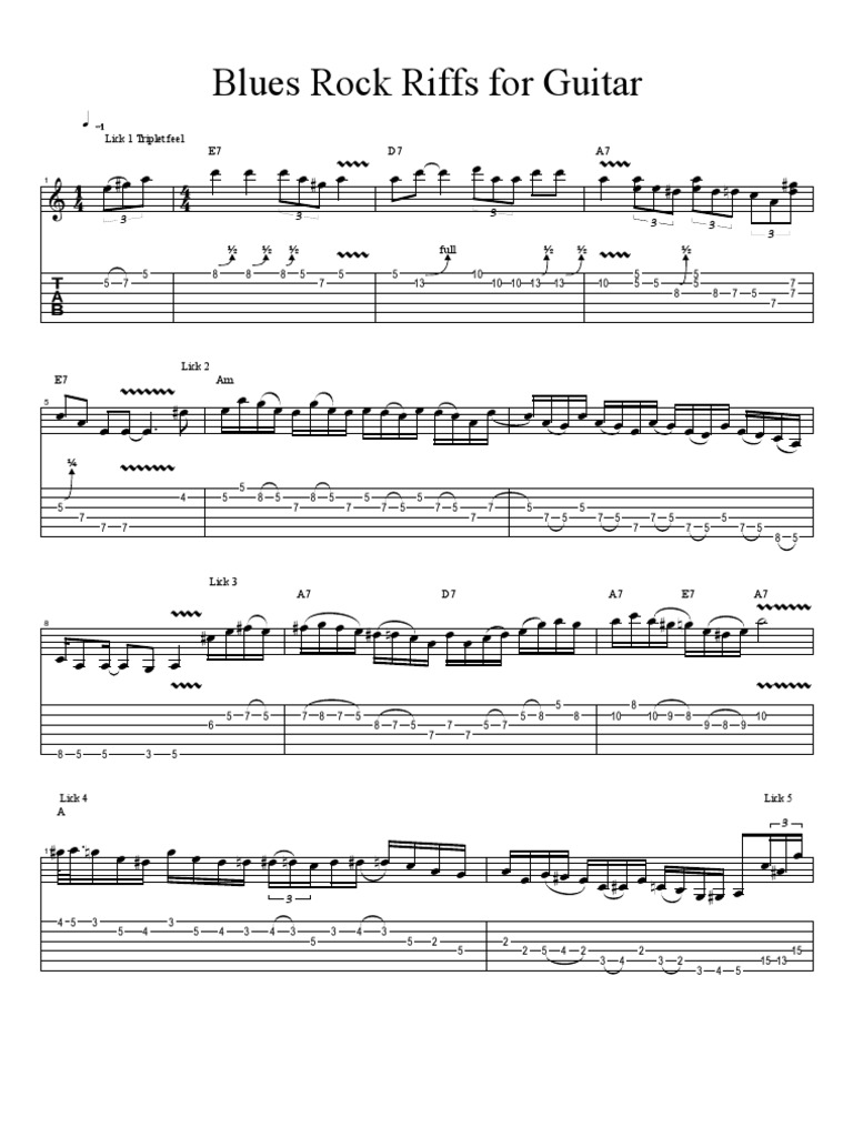 Blues Licks - Blues Rock Riffs For Guitar | PDF