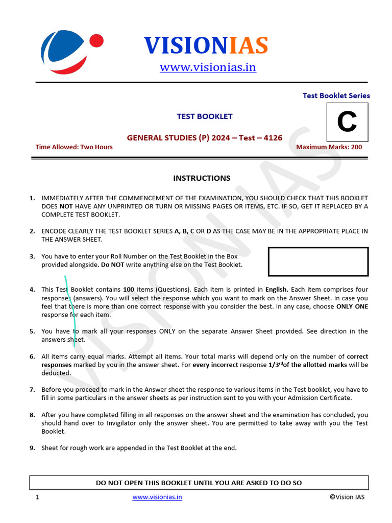 Vision Prelims 2024 Test 1 [E] | PDF | Citizenship | Government