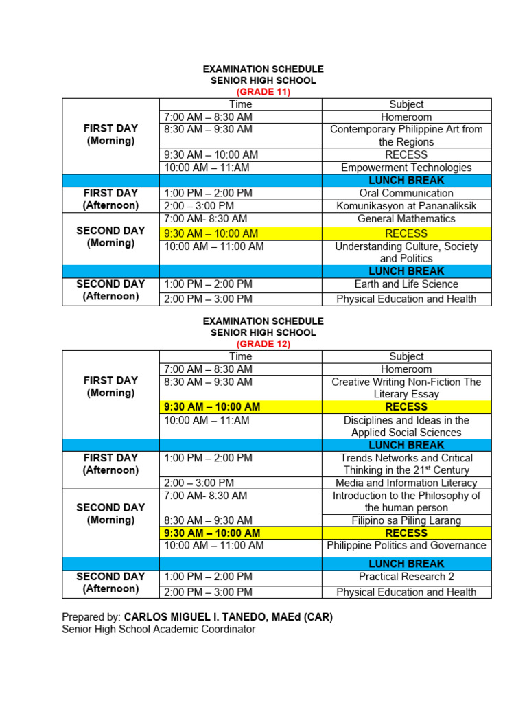 Examination Schedule | PDF | Liberal Arts Education | Science