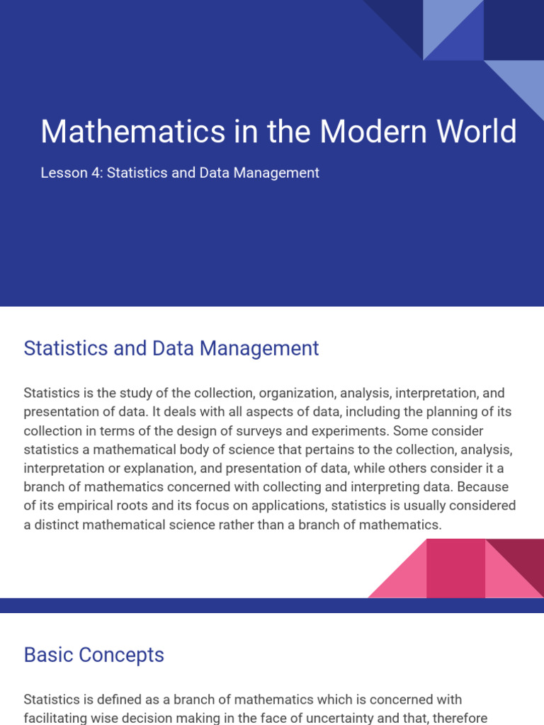 MMW Lesson 4 - Statistics and Data Management | PDF | Statistics | Variance