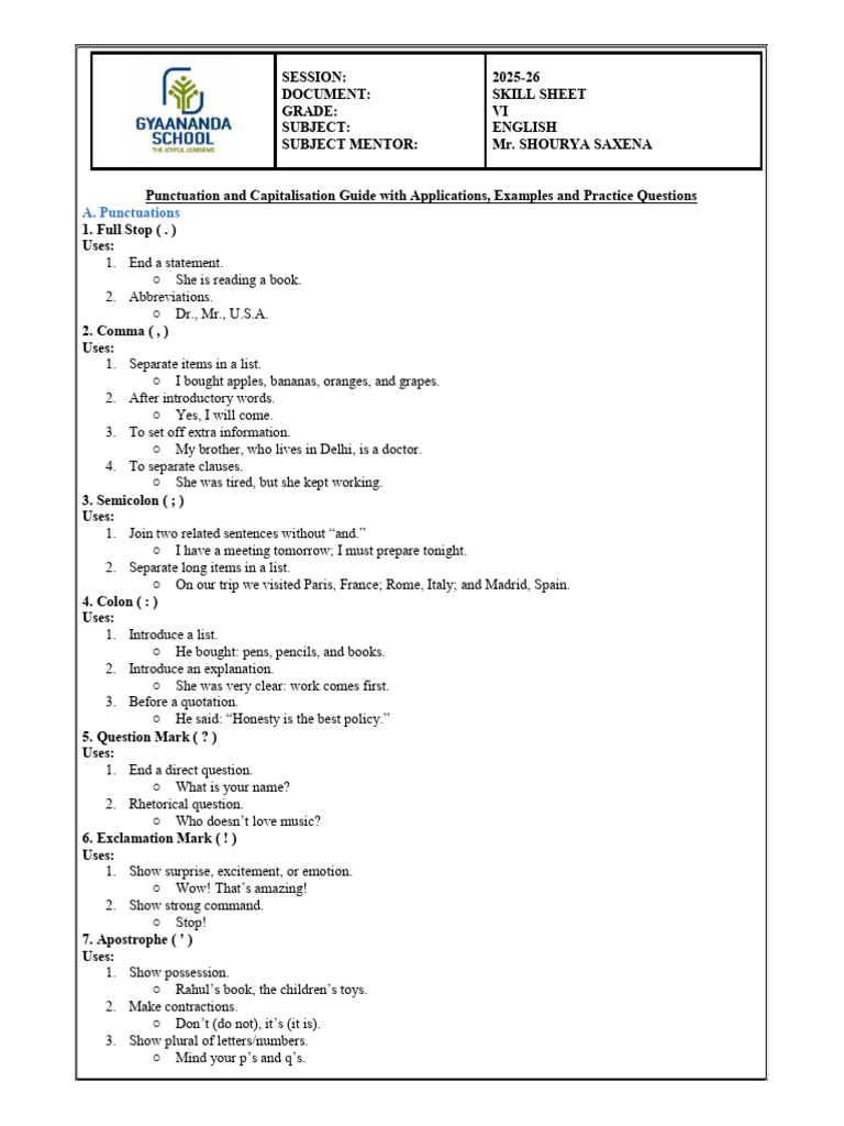 Punctuation and Capitalization Guide | PDF | Punctuation | Ellipsis