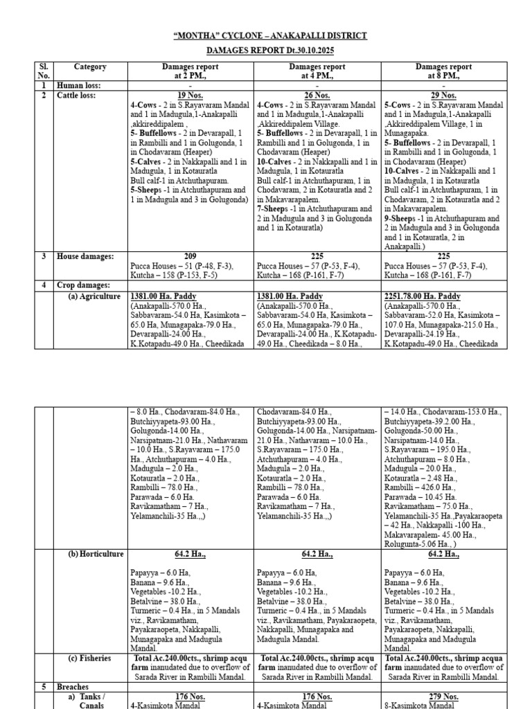 Cyclone Montha Damage Report Anakapalli | PDF | Tropical Cyclones ...