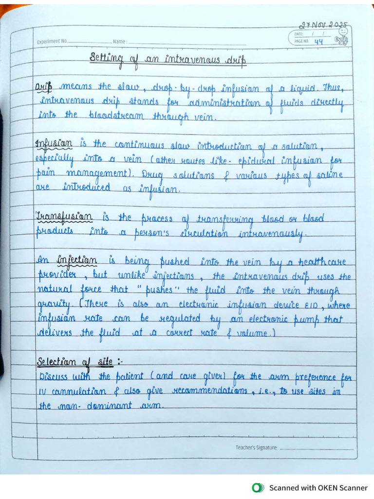 Setting of An Intravenous Drip. | PDF