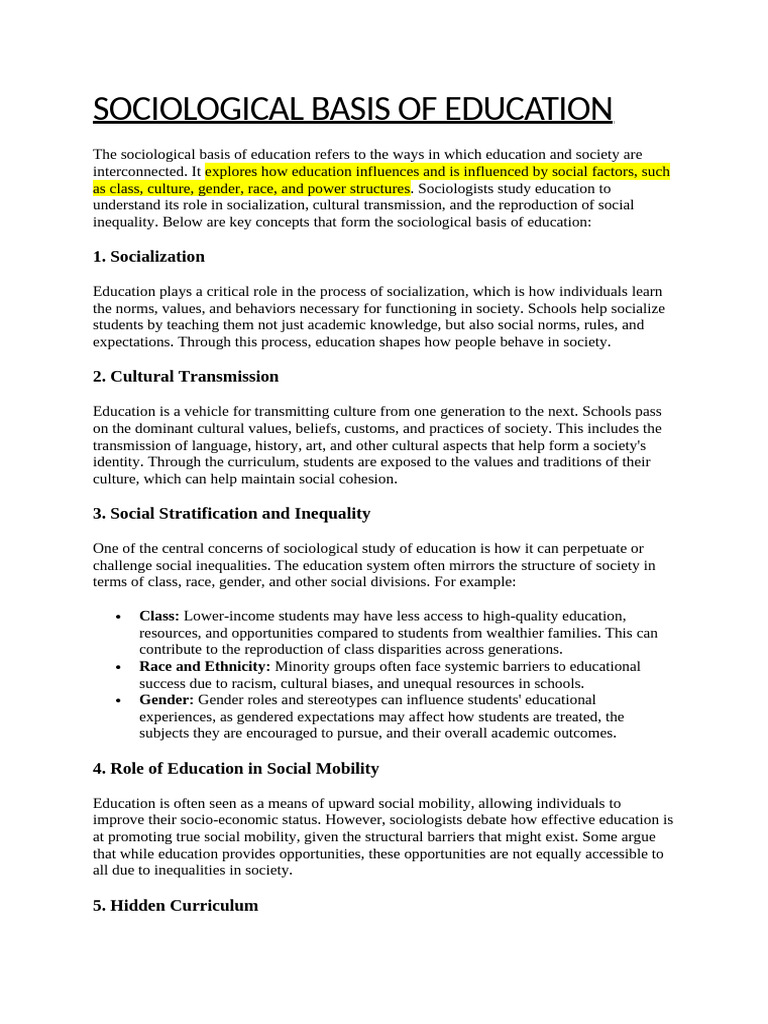 Sociological Foundations of Education | PDF | Sociology | Society