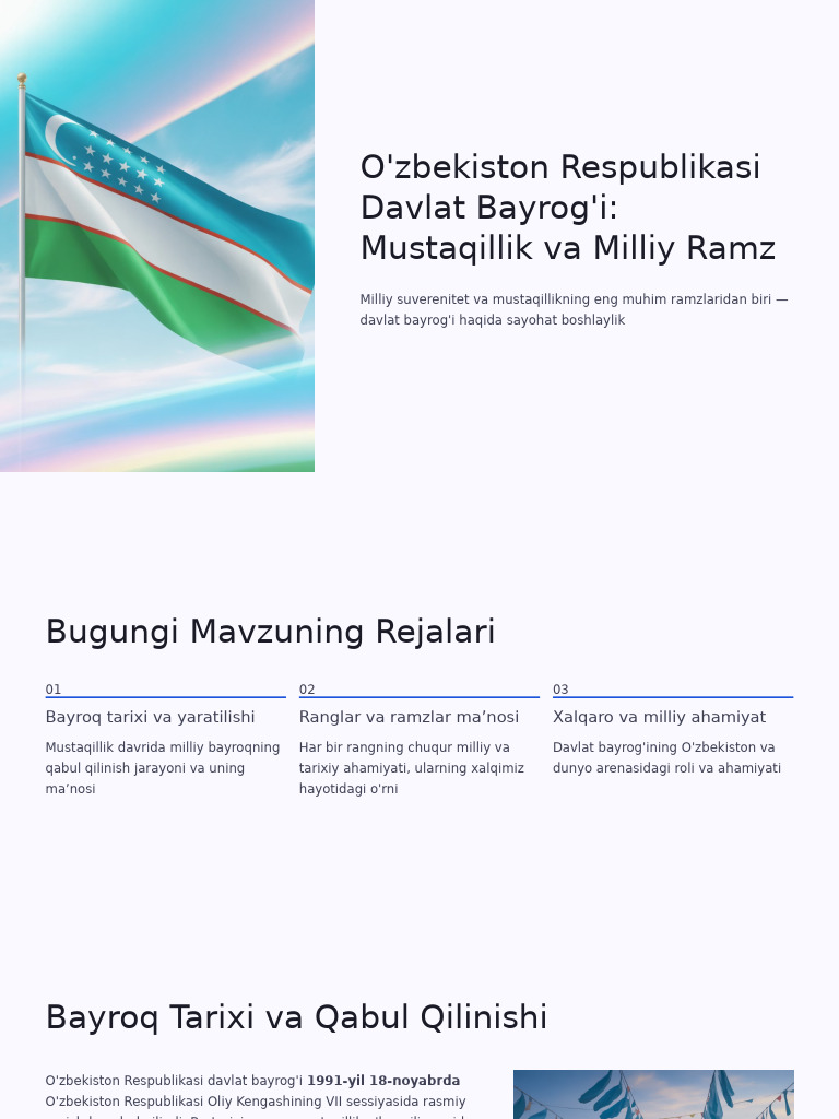 Ozbekiston Respublikasi Davlat Bayrogi Mustaqillik Va Milliy Ramz | PDF