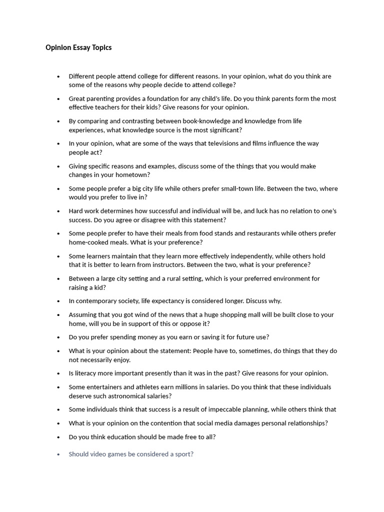 List of Essay Topics | PDF | Reason | Learning