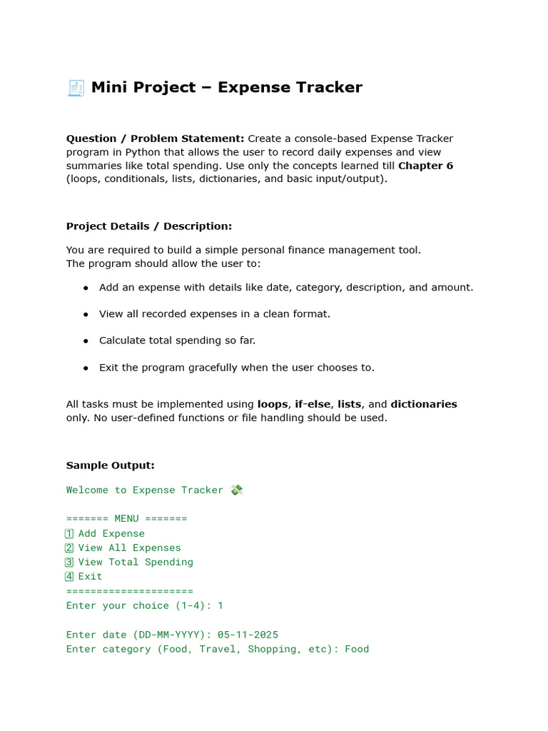 Project 1 - Personal Finance App - Expense Tracker | PDF | Control Flow ...
