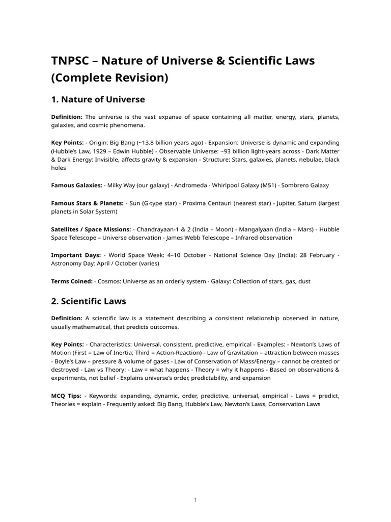 TNPSC Universe & Scientific Laws Guide | PDF