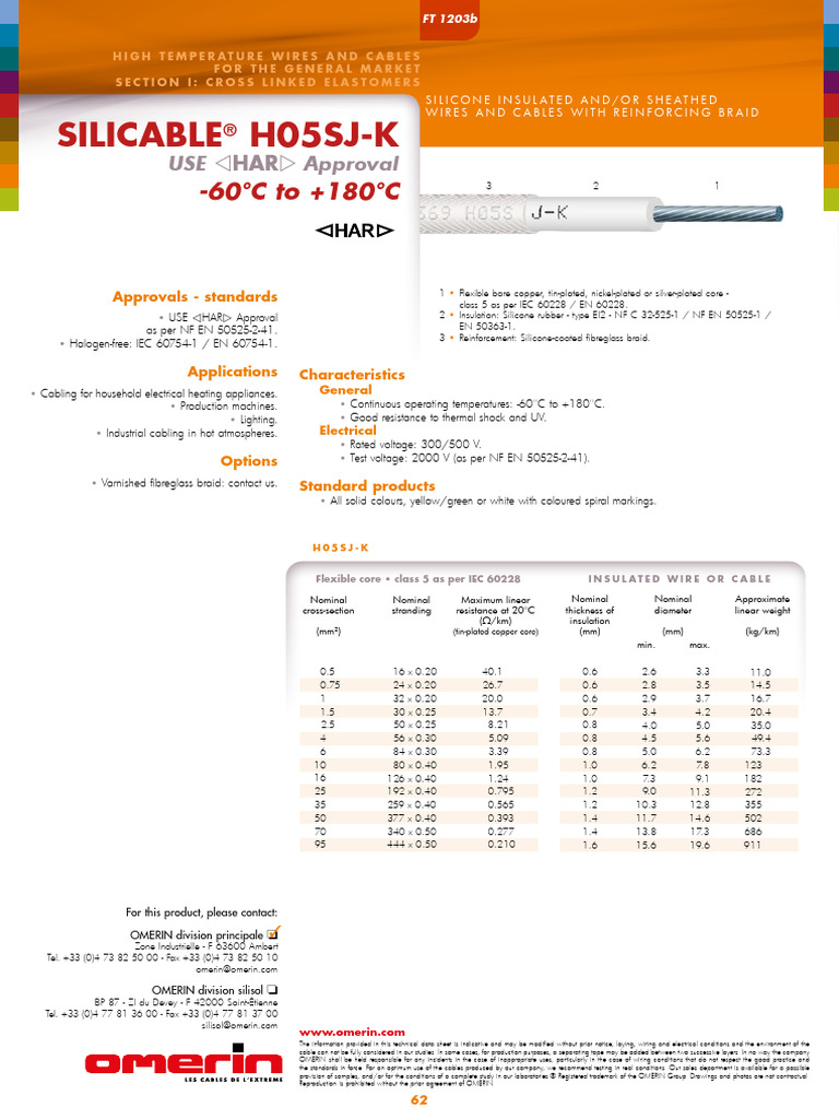 FT1203 SILICABLE H05SJ K en | PDF | Electricity | Electrical Engineering