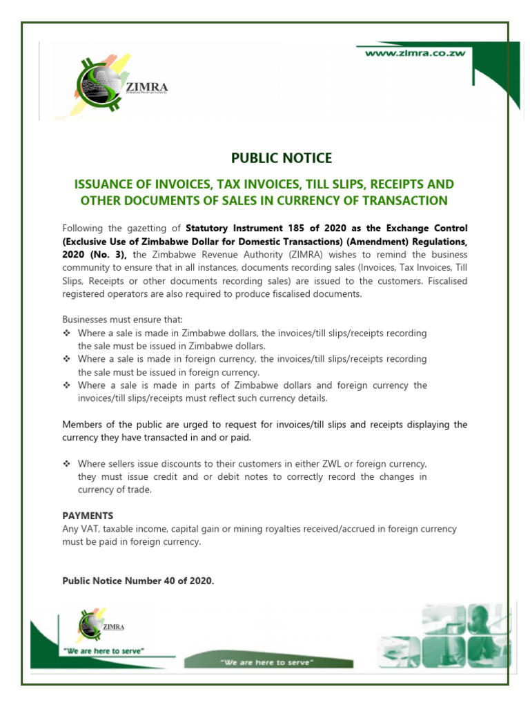 Public Notice 40 of 2020 - Issuance of Invoices Tax Invoices Till Slips ...