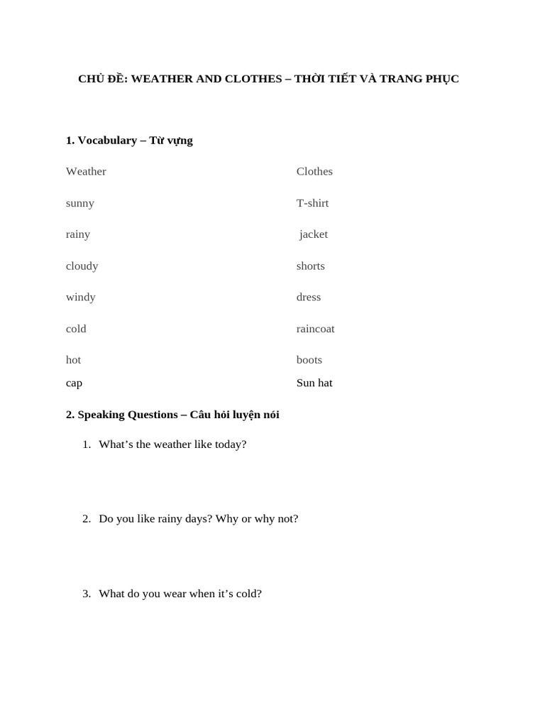 Weather Vocabulary and Clothing Guide | PDF