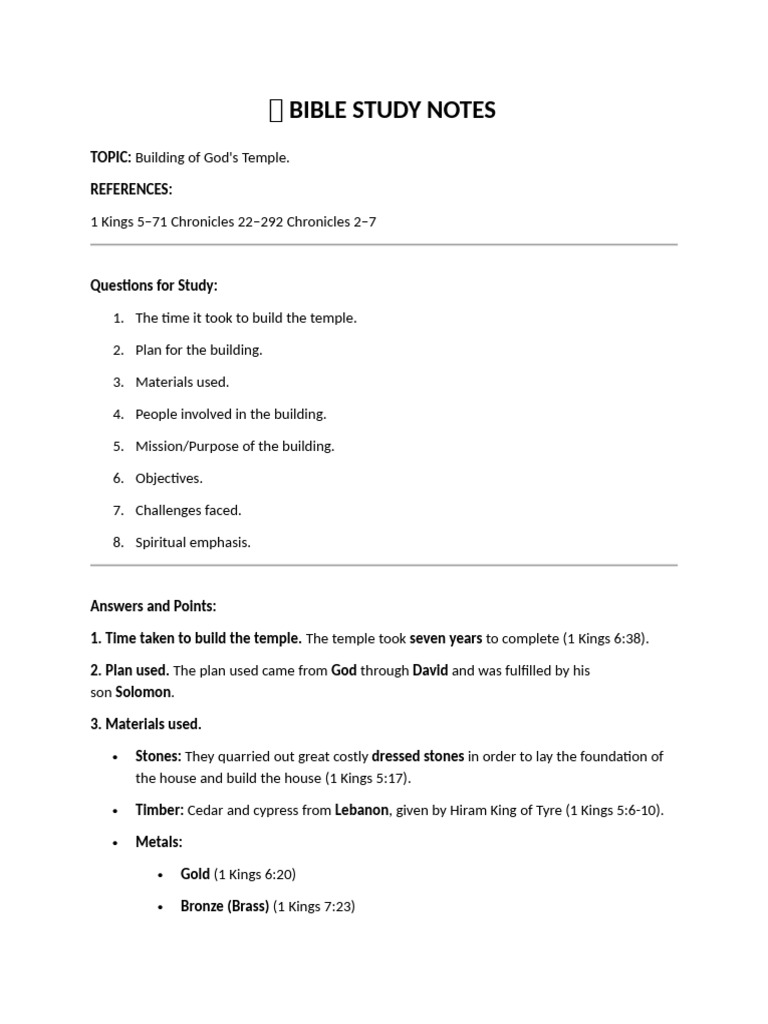 ? Bible Study Notes | PDF | Books Of Kings