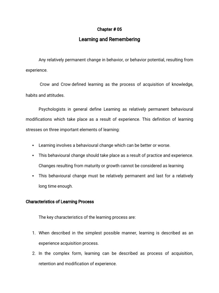 CH 5 Learning and Remembering | PDF