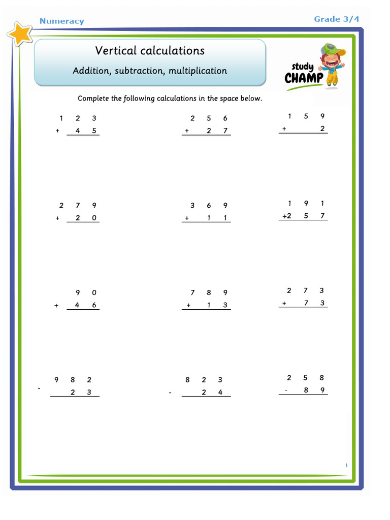 Grade 3/4 Numeracy Math Exercises | PDF | Arithmetic | Elementary ...