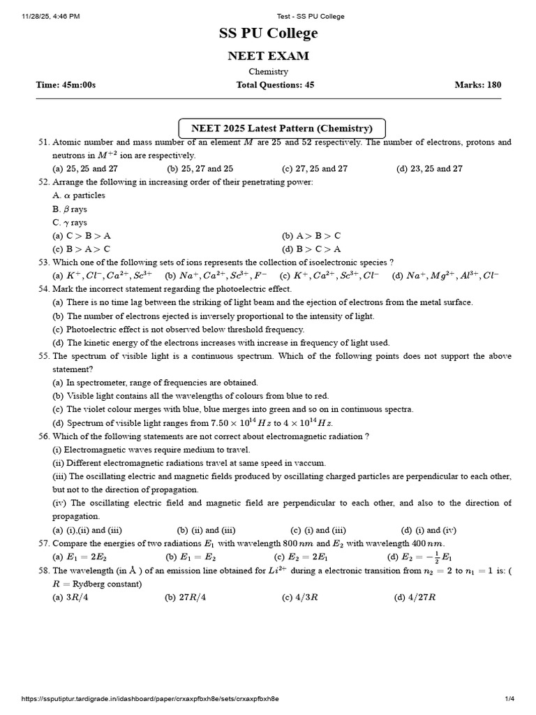 1B NEET QP | PDF | Electromagnetic Radiation | Atomic Orbital