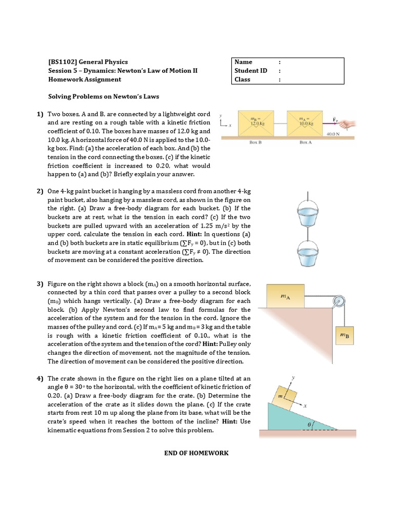 Open Session 5 - HW Assignment - Dynamics Newton's Law of Motion II 3 ...