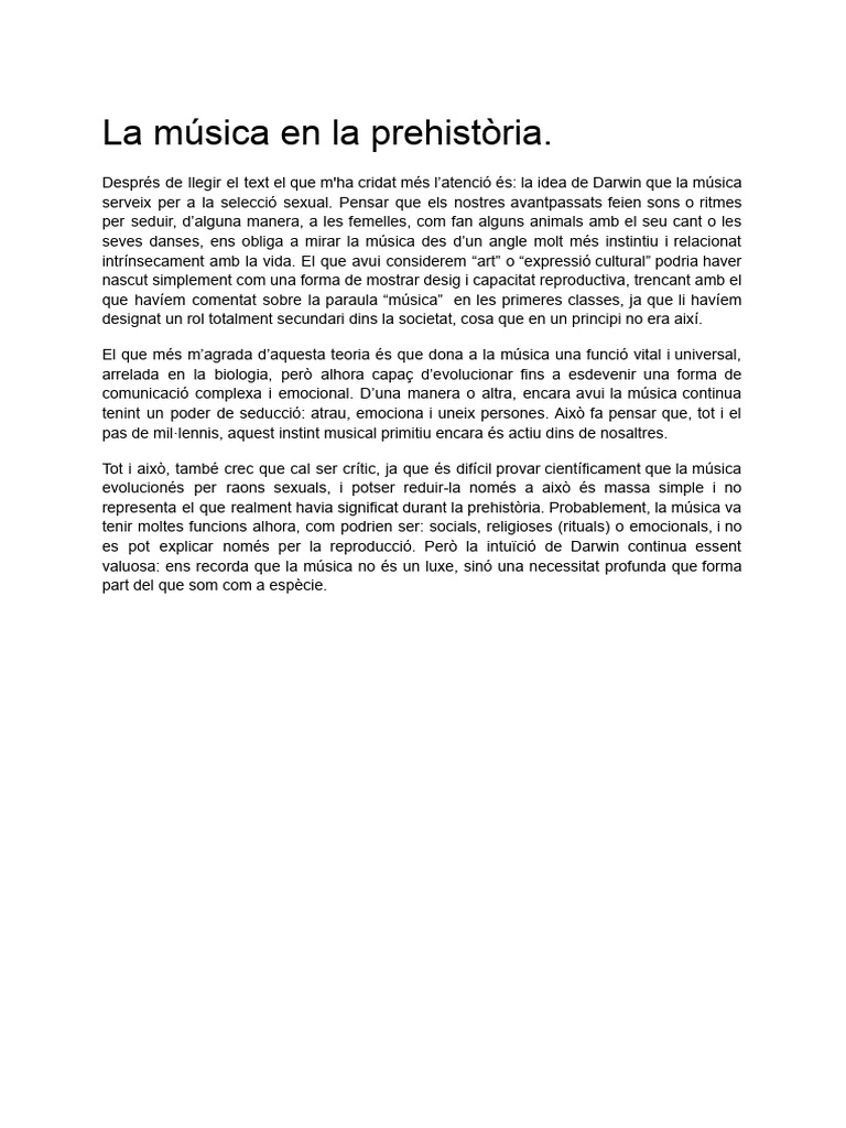 Tasca Voluntaria - La Música en La Prehistoria. | PDF