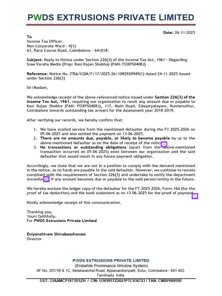 Reply Letter 226(3) Draft | PDF